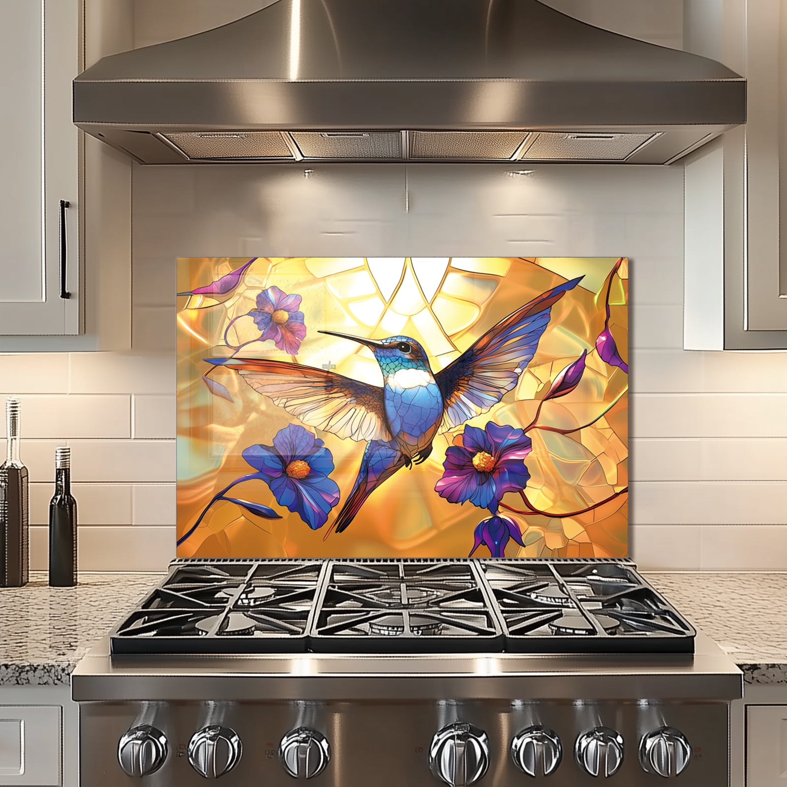 hummingbird Glass Backsplash For Kitchen Behind Stove,Stove Back Top ...