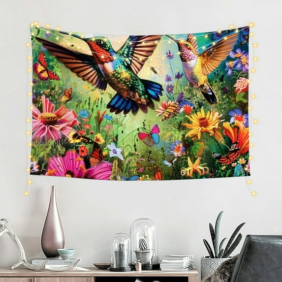 hummingbird butterflies flowers Print Home Wall Tapestry Art Print ...