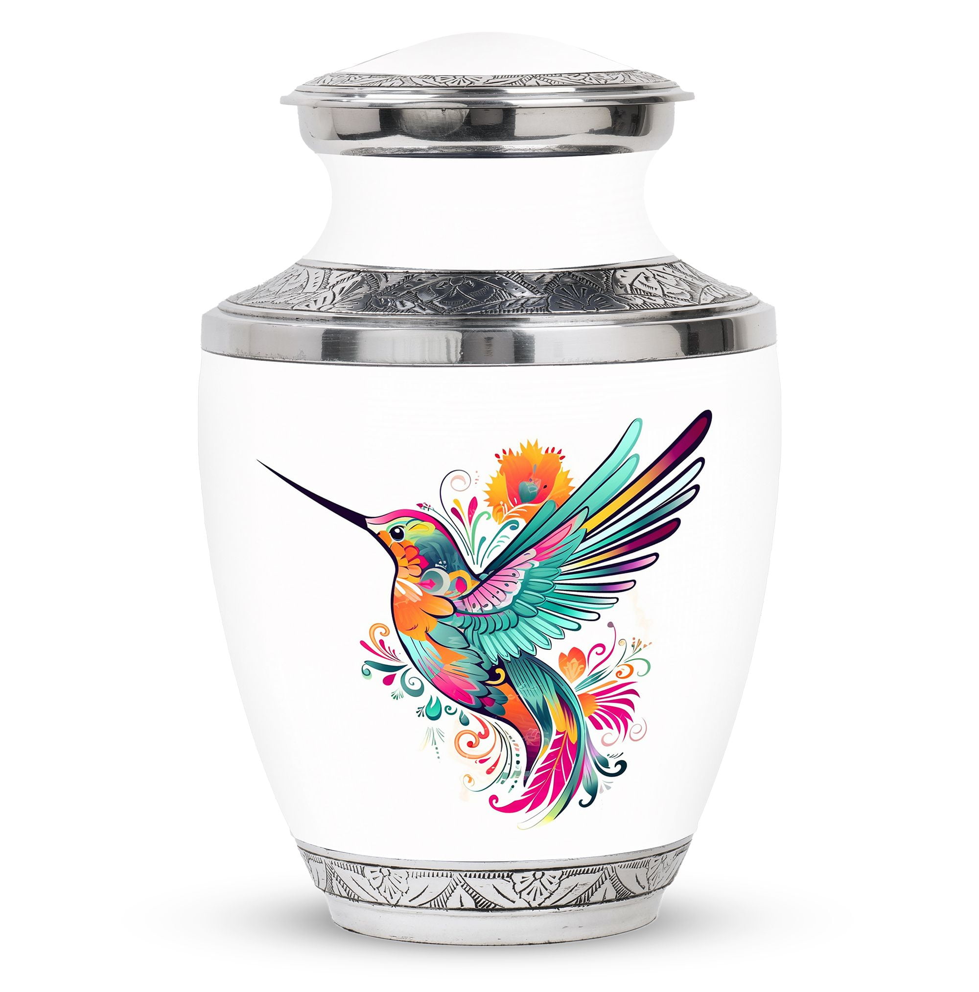 hummingbird with floral design Large Decorative Urn - Blooming Homage ...