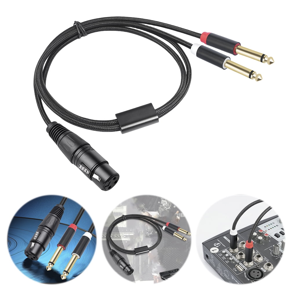 husxh 1/2/3M Female XLR To Double 6.35mm Mono TS Plug Mic Cable Gold ...