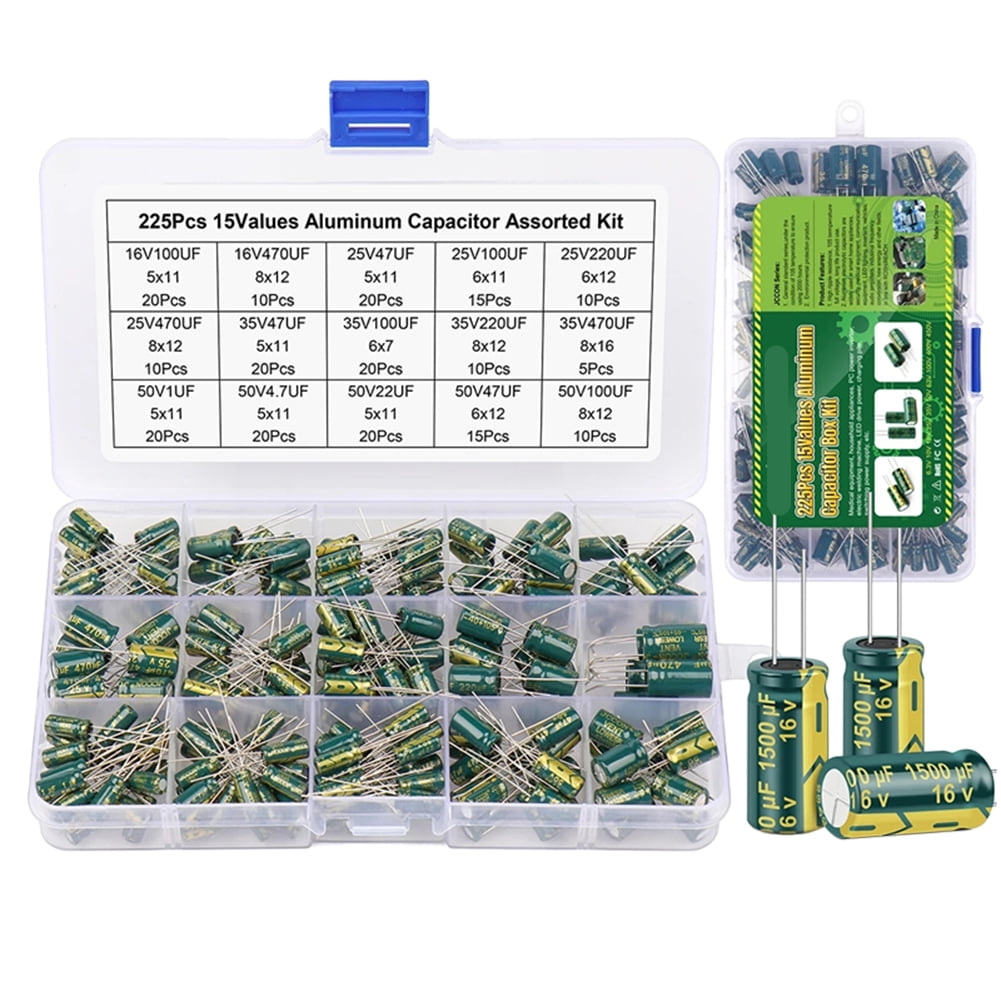 husxh 15/24/36 Values 225/460/925Pcs Aluminum Electrolytic Capacitor Assortment Box Kit High ...