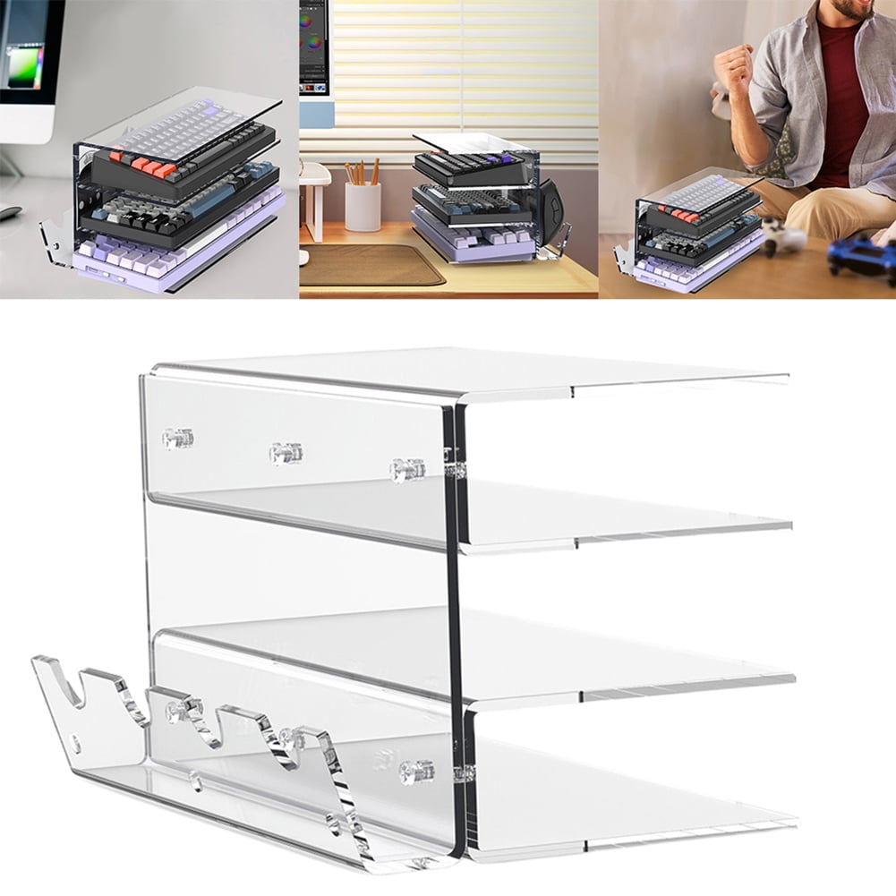 husxh Acrylic Keyboard Mouse Storage Rack 3-Tier Keyboard Mouse Desktop ...