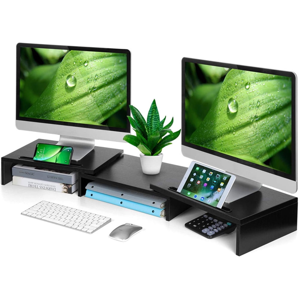 husxh Dual Monitor Stand Riser Desktop Organizer Adjustable Length ...