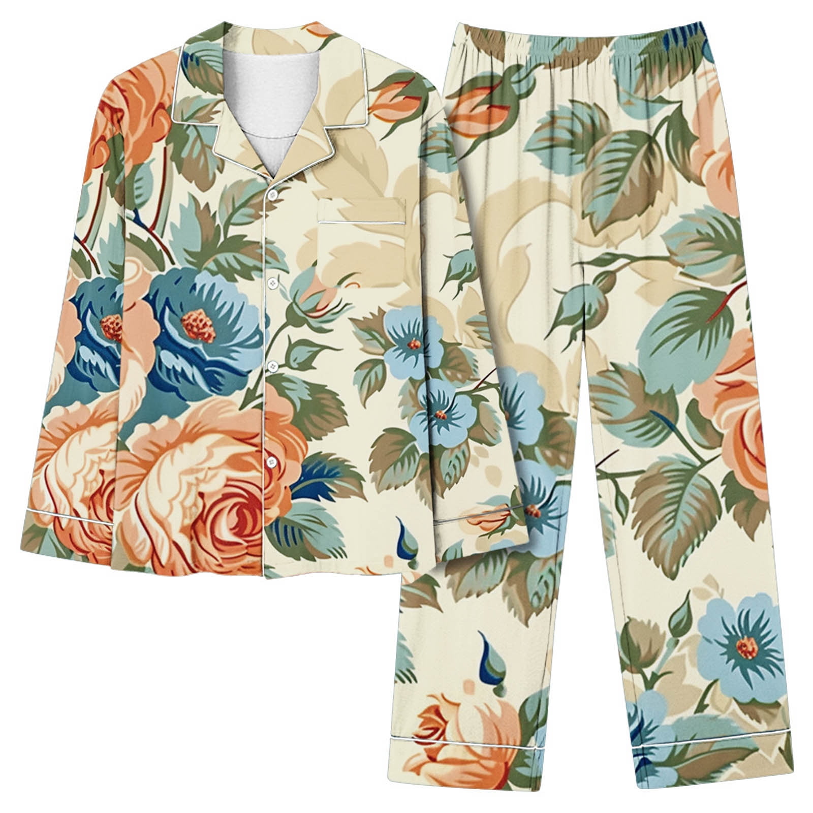 hxobax 2 Piece Womens Pajama Sets - PJ Set for Women Floral Printed ...