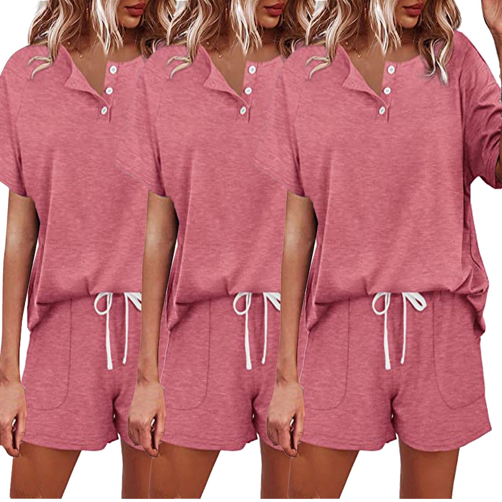 hxobax 3 Pack Women Pajama Sets Six-Piece Nightwear Short Sleeve ...
