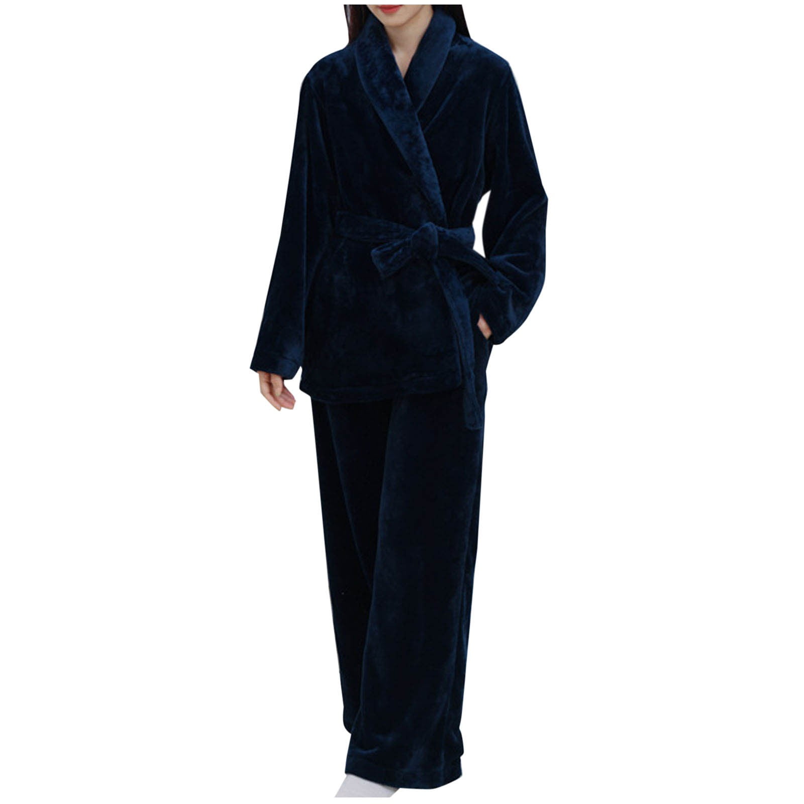 hxobax Fluffy Pajamas Set for Women Soft Comfy Fleece Bathrobe 2 Piece ...