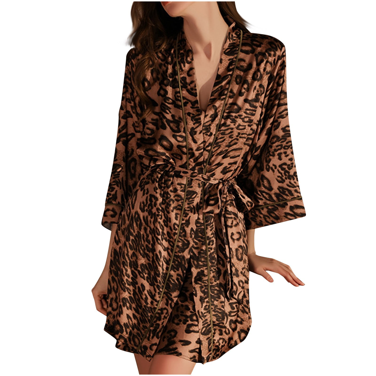 hxobax Silk Pajama for Womens Lingerie One Piece Nightwear Sexy Leopard ...