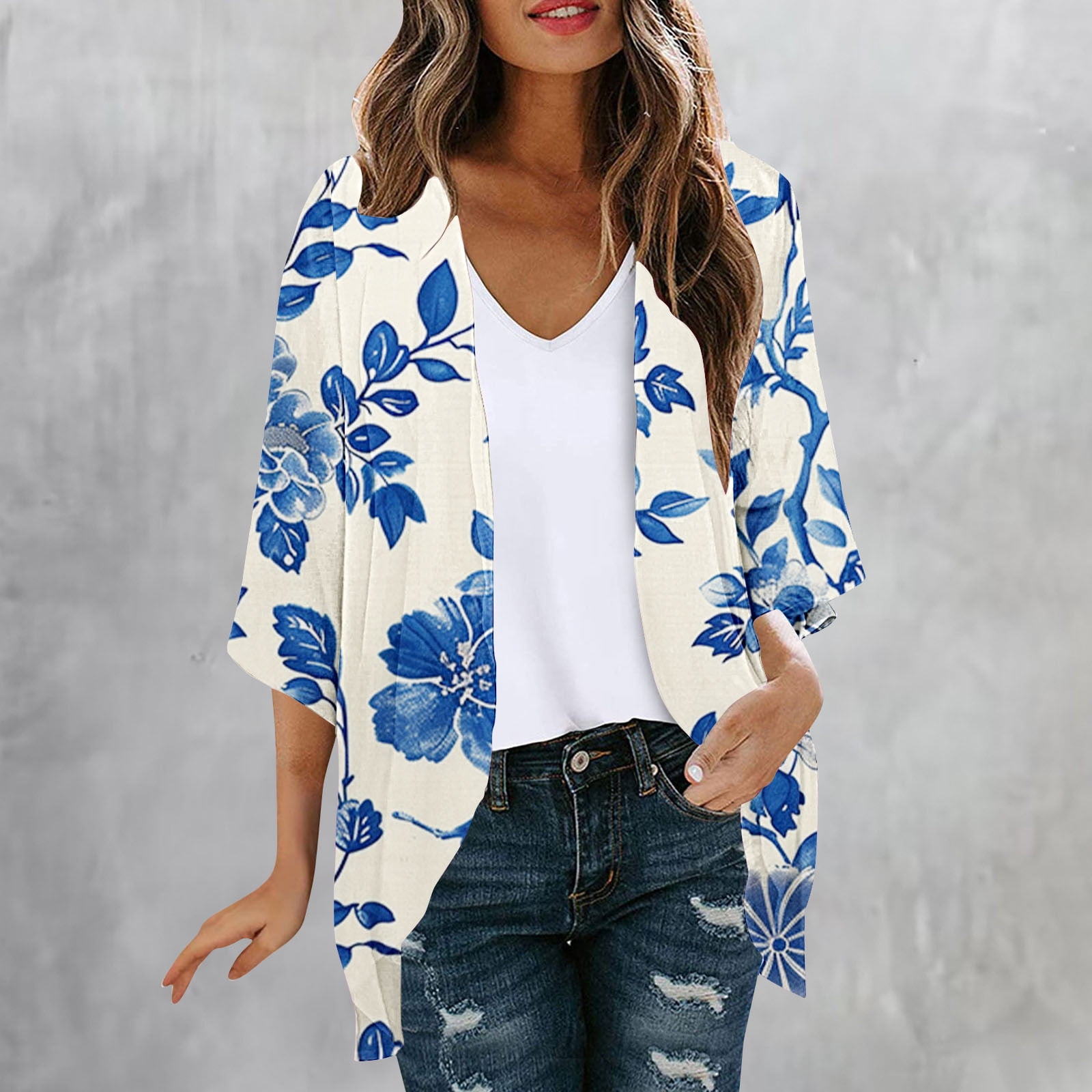 hxobax Women Floral Cardigans Blouse Tops Casual Kimono Cardigans Open ...