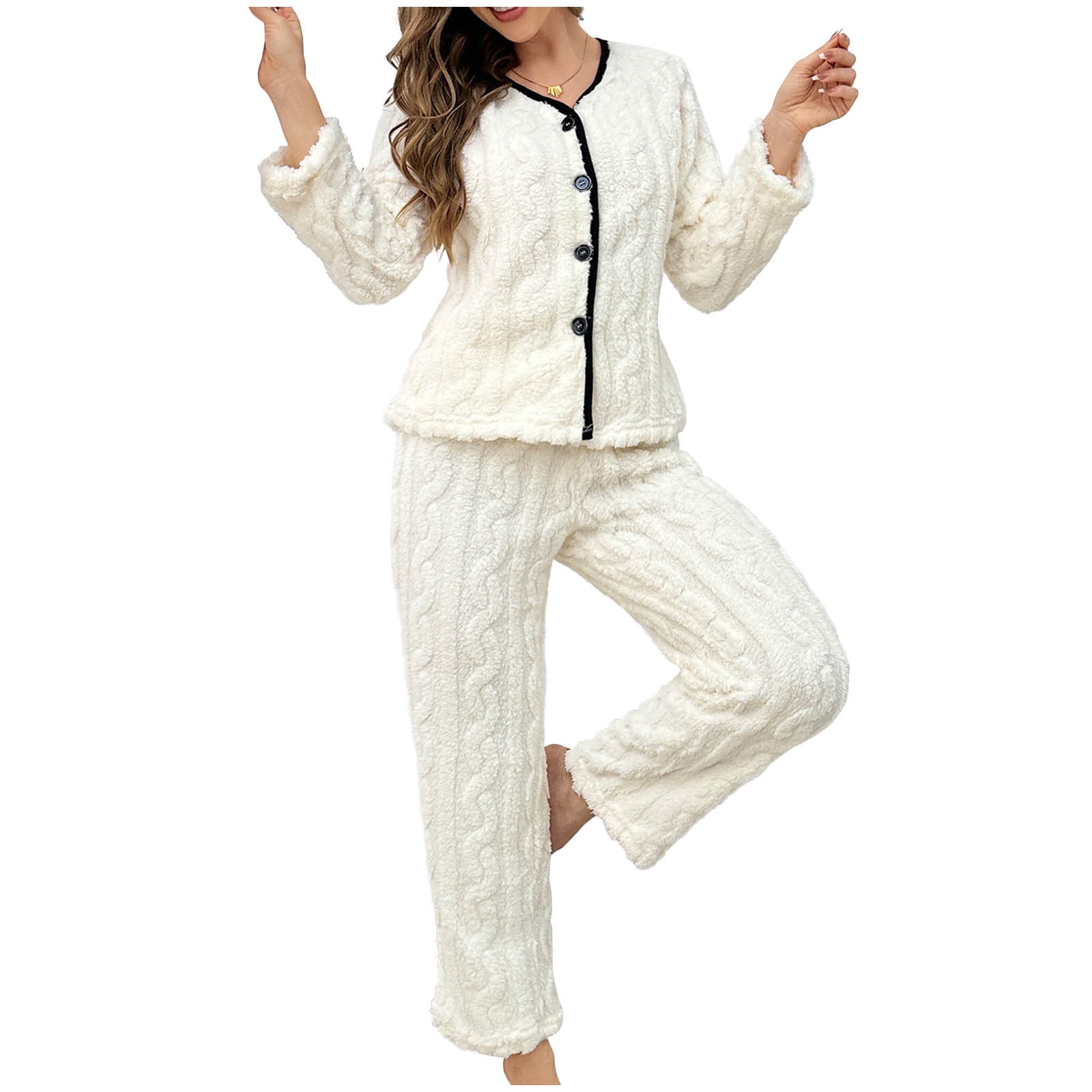 hxobax Womens Flannel Sleepwear Ladies Button Down Pajama Sets 2 Piece ...