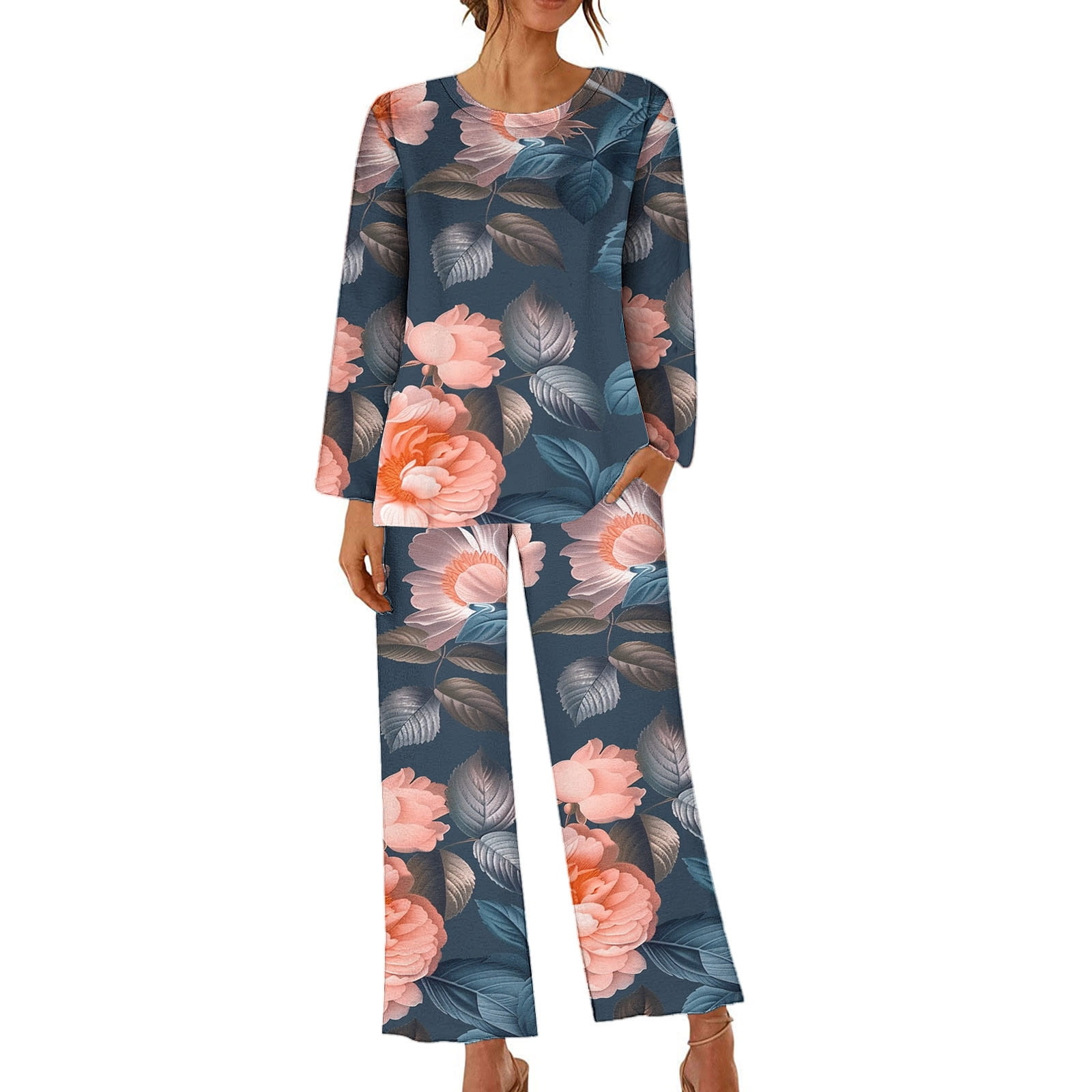 hxobax Womens Pajama Sets Long Sleeve 2 Piece Lounge Sets Lady ...