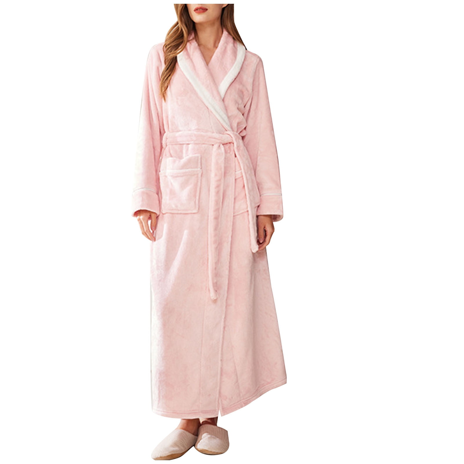 hxobax Womens Plush Soft Robe, Flannel Warm Bathrobe Nightgown Fall Winter Thicker Long Robes ...
