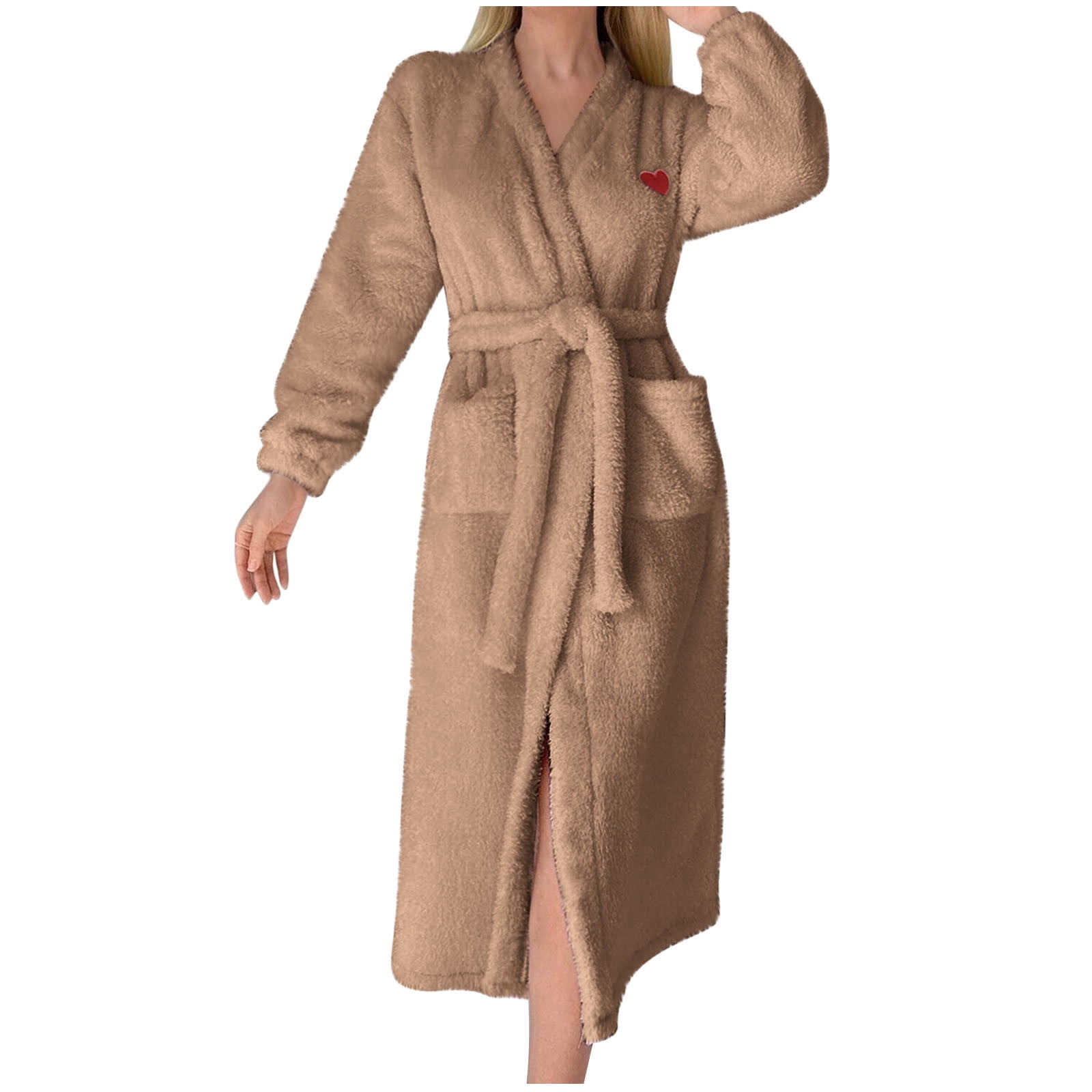 hxobax Womens Robes Plush Fleece Bathrobe Thick Nightgown with Pocket ...