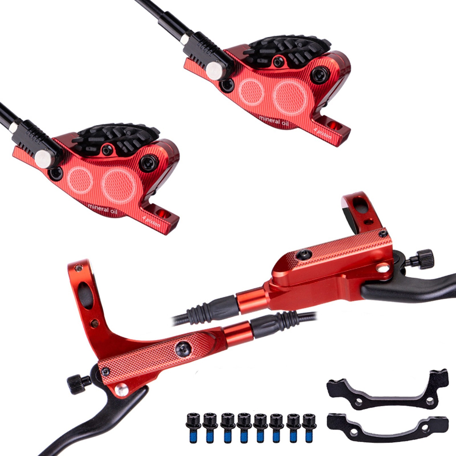 hydraulic brakes set Bicycle Oil Pressure 4 Piston Driving Brake ...