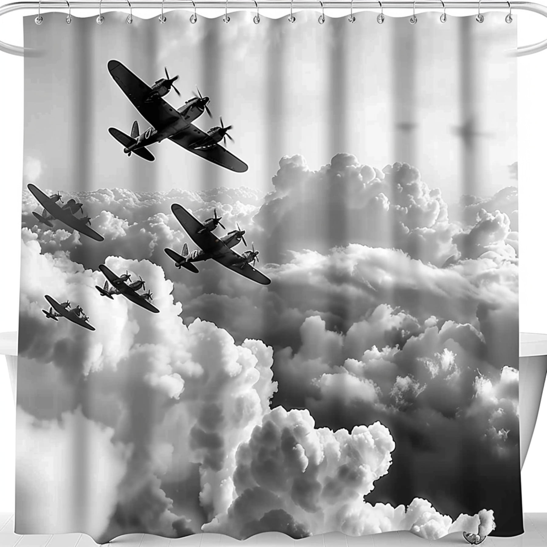 hyper realistic World War Two bomber plane shower curtain in black and ...