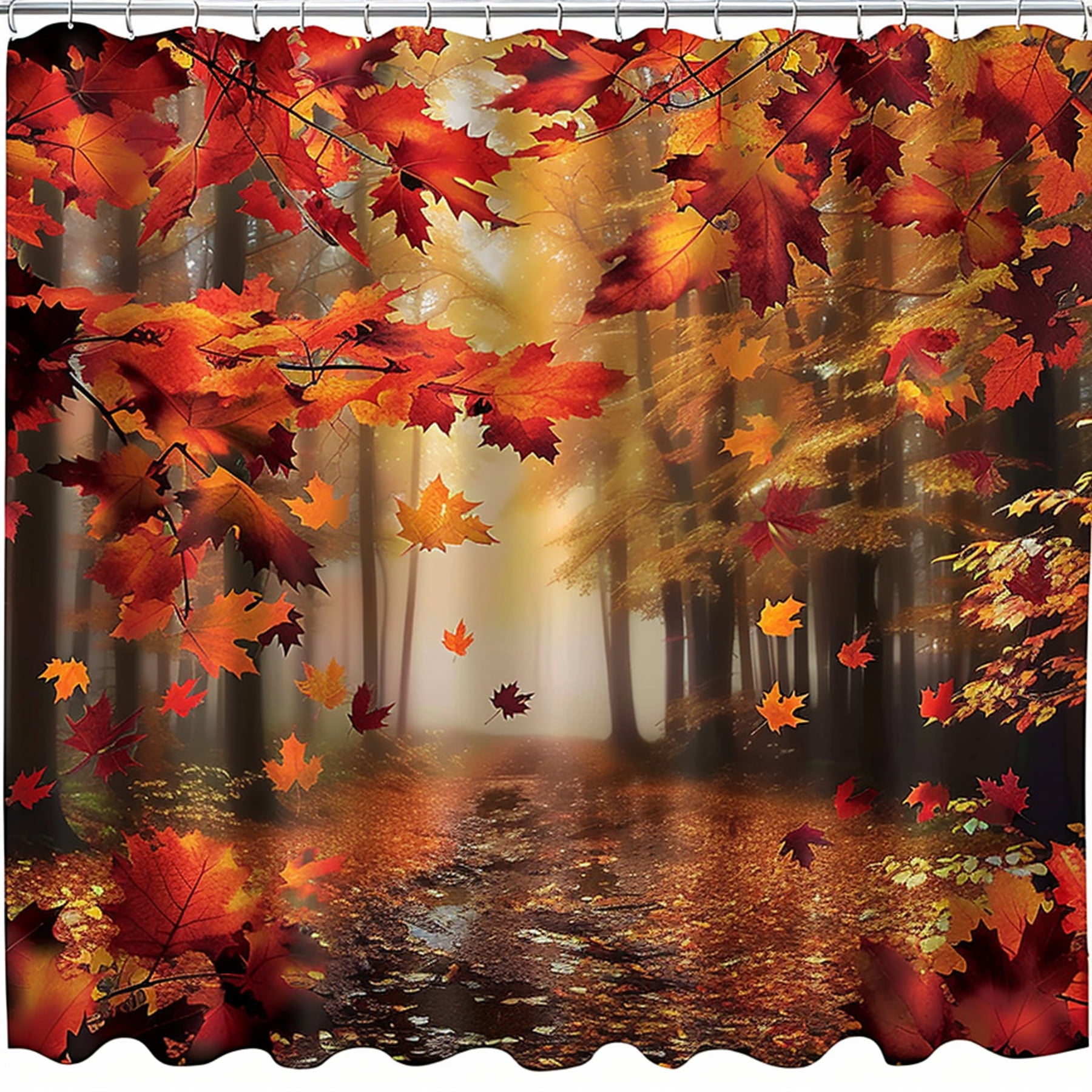 hyper realistic autumn leaves forest scene shower curtain in red and ...