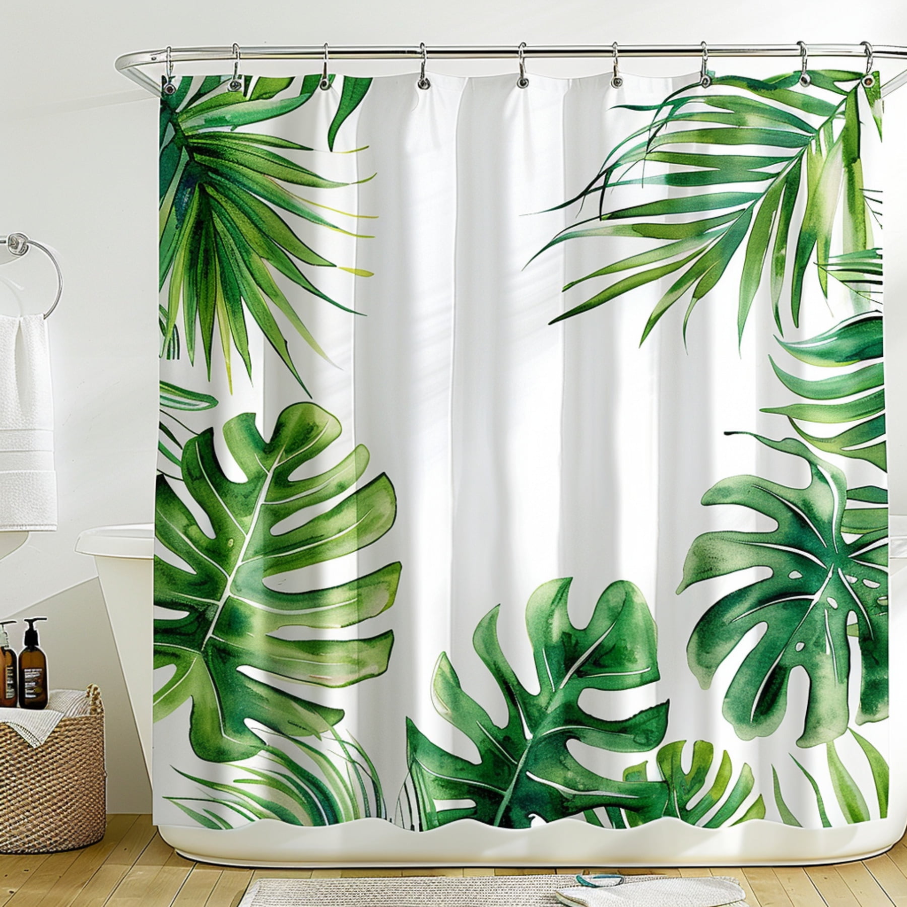 Hyperrealistic Watercolor Shower Curtain With Tropical Rainforest
