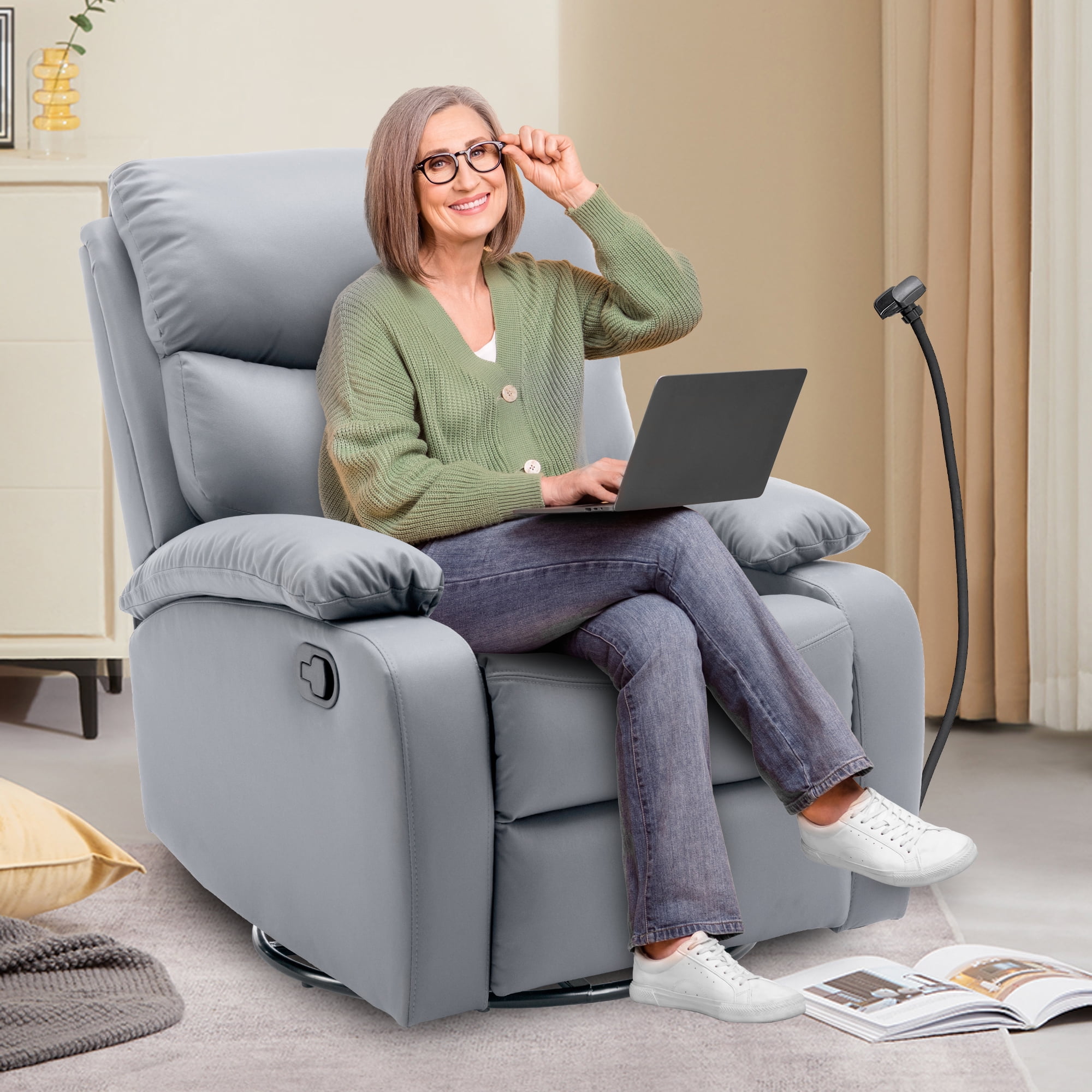 Hzlagm Swivel Rocker Reclining Chair with Adjustable Backrest ...