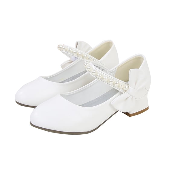 hzomhy Girls Heeled Shoes Pearl Bow Cloth Upper Rubber Sole Non Slip ...