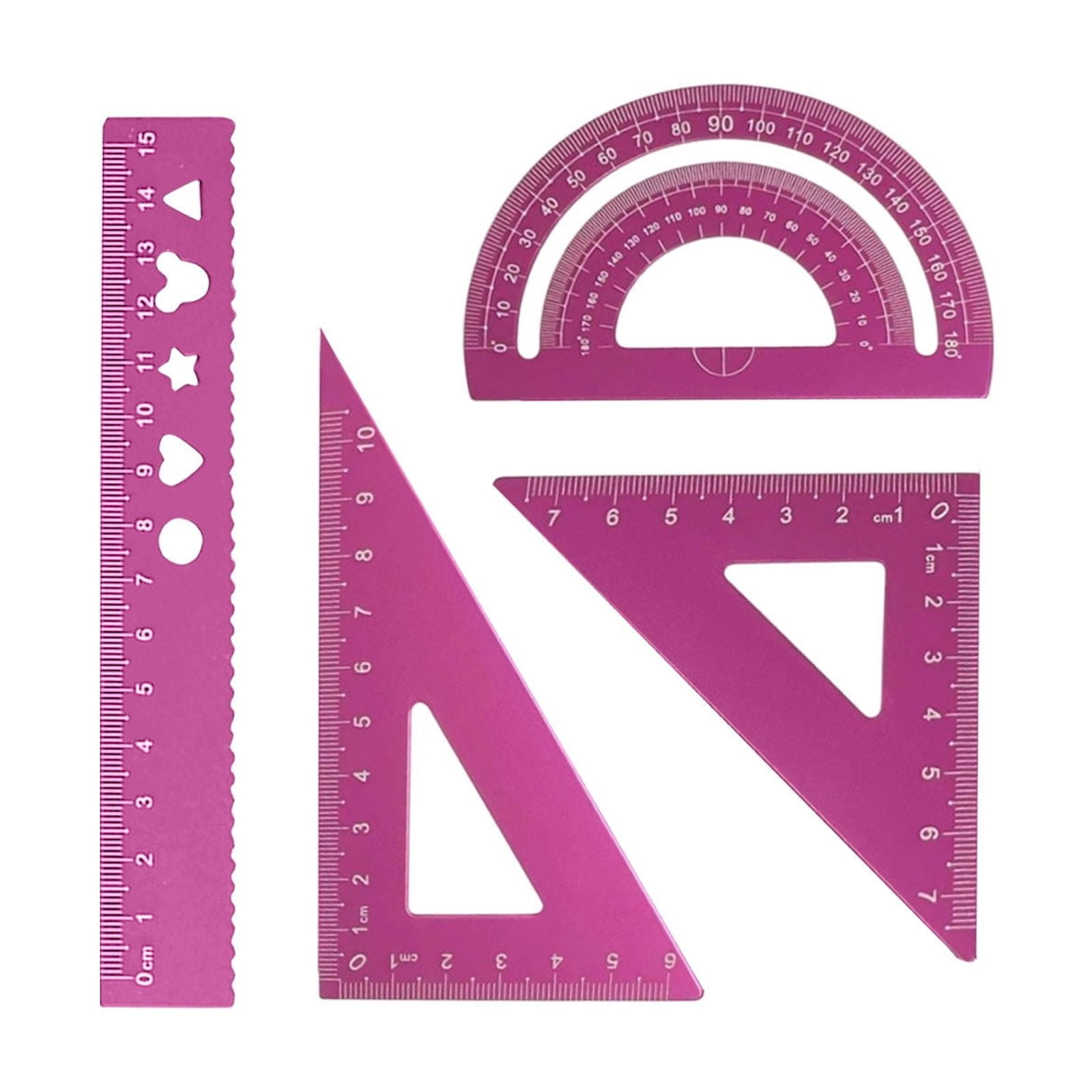 hzomhy Hot Pink Aluminum Alloy Ruler Set 4-Piece For Students With ...