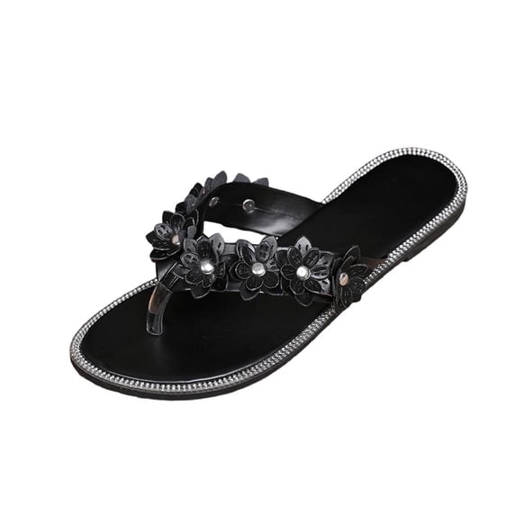 hzomhy Women's Flat Sandals Toe Straps Flower Pattern Beach Breathable ...