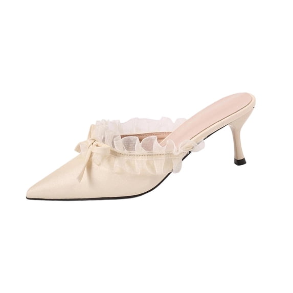 hzomhy Women's High Heel Slippers Pointed Toe Bow Closed Toe Slim Heel ...