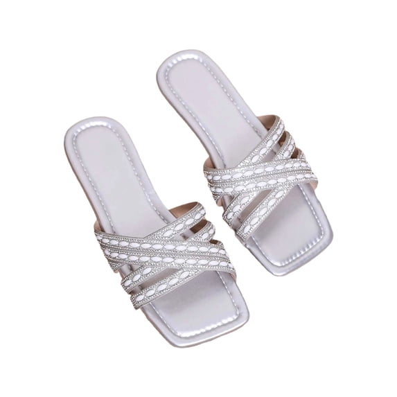 hzomhy Womens Flat Beach Slippers Sparkle Decor Slip On Breathable ...