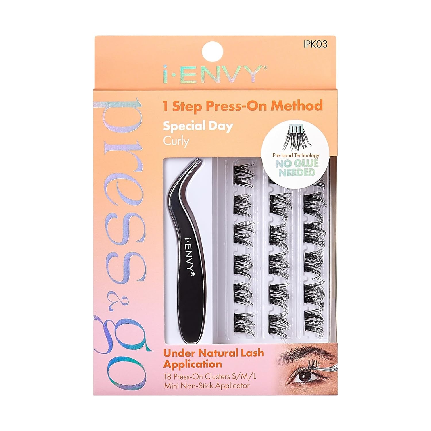 i-Envy Press & Go Press on Cluster Lashes All-In-One Kit (IPK03) Curly ...