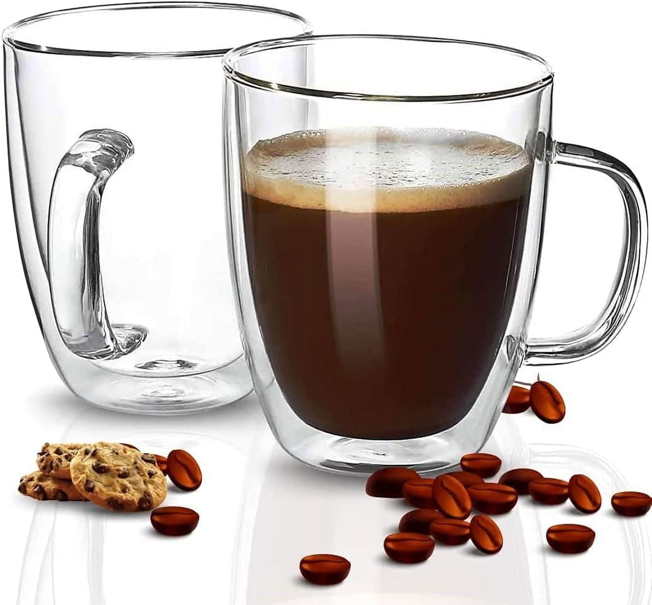 i Kito Transparent Glass Coffee Mugs, Clear Tall Cup Set with Handles ...