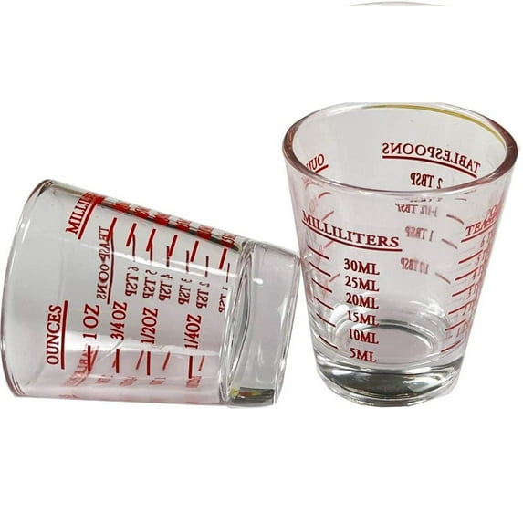 i Kito 1oz Small Size Shot Glass Measure Cup, Red Markings, 2pack, Ounce Pour Measurement for ...