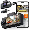 i17 4K 3 Channel Dash Cam, 5.8GHz WiFi & GPS with 64GB Card, 4K+1080P ...
