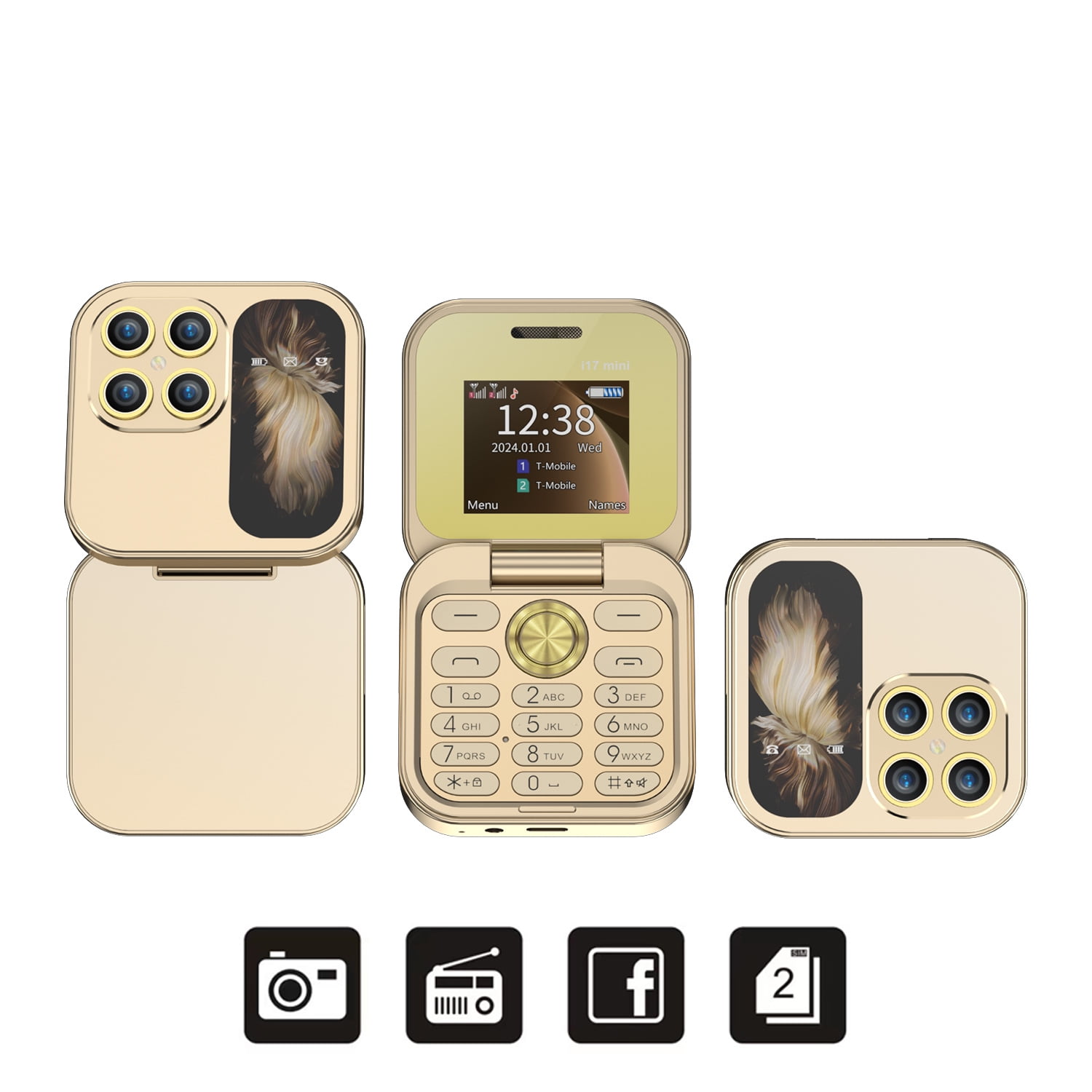 i17 Mini Flip Mobile Phone 2G GSM 1.77" Screen Speed Dial Torch Compact ...