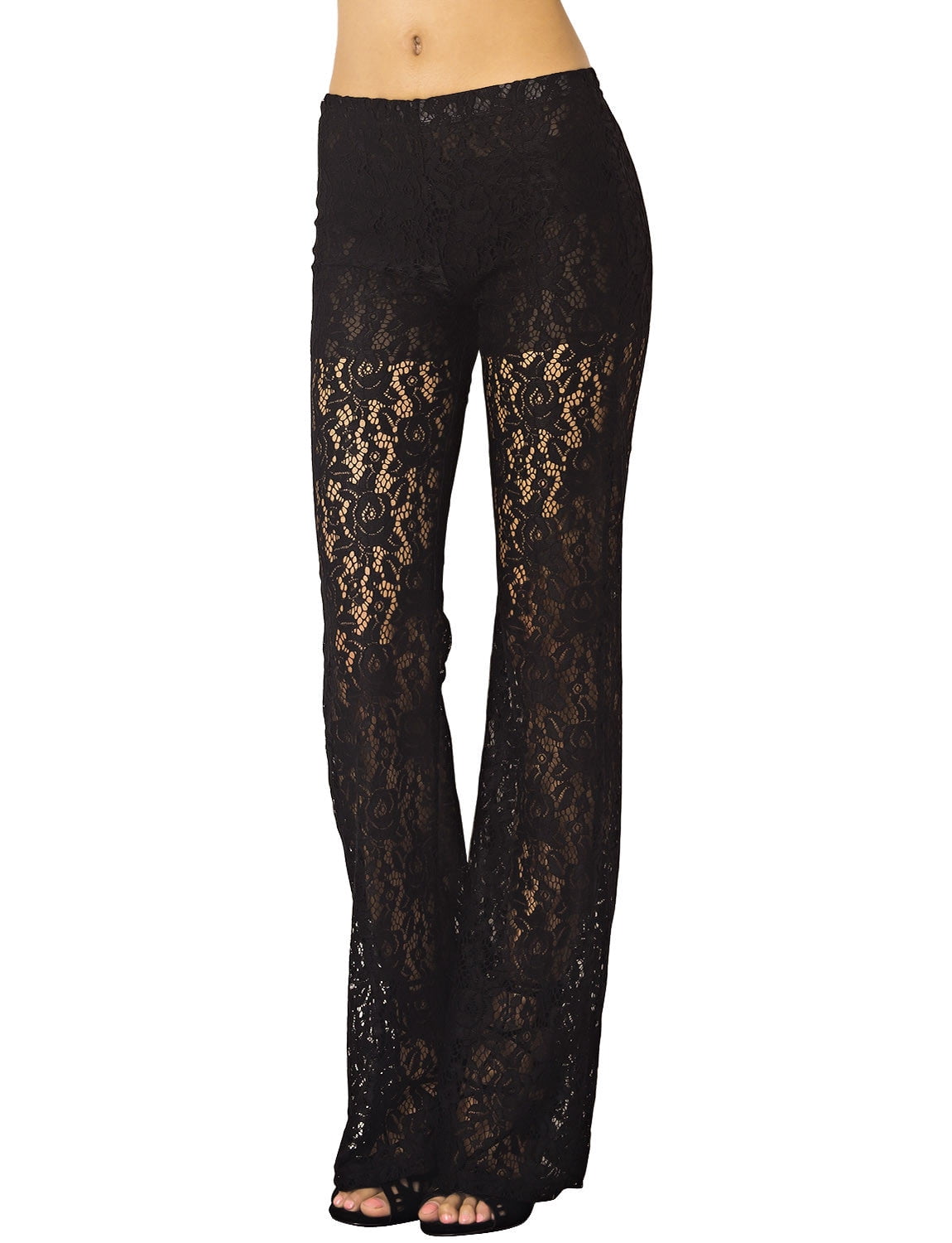 iB-iP Women's Eyelet Lace Crochet Slim Fit And Flare Wide Leg Low Waist ...