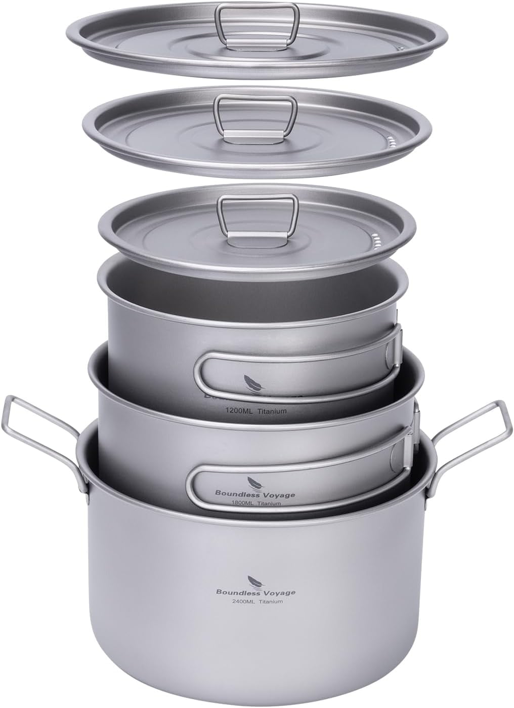 iBasingo 1.2L+1.8L+2.4L Titanium Pots Set with Lid Camping Cookware ...