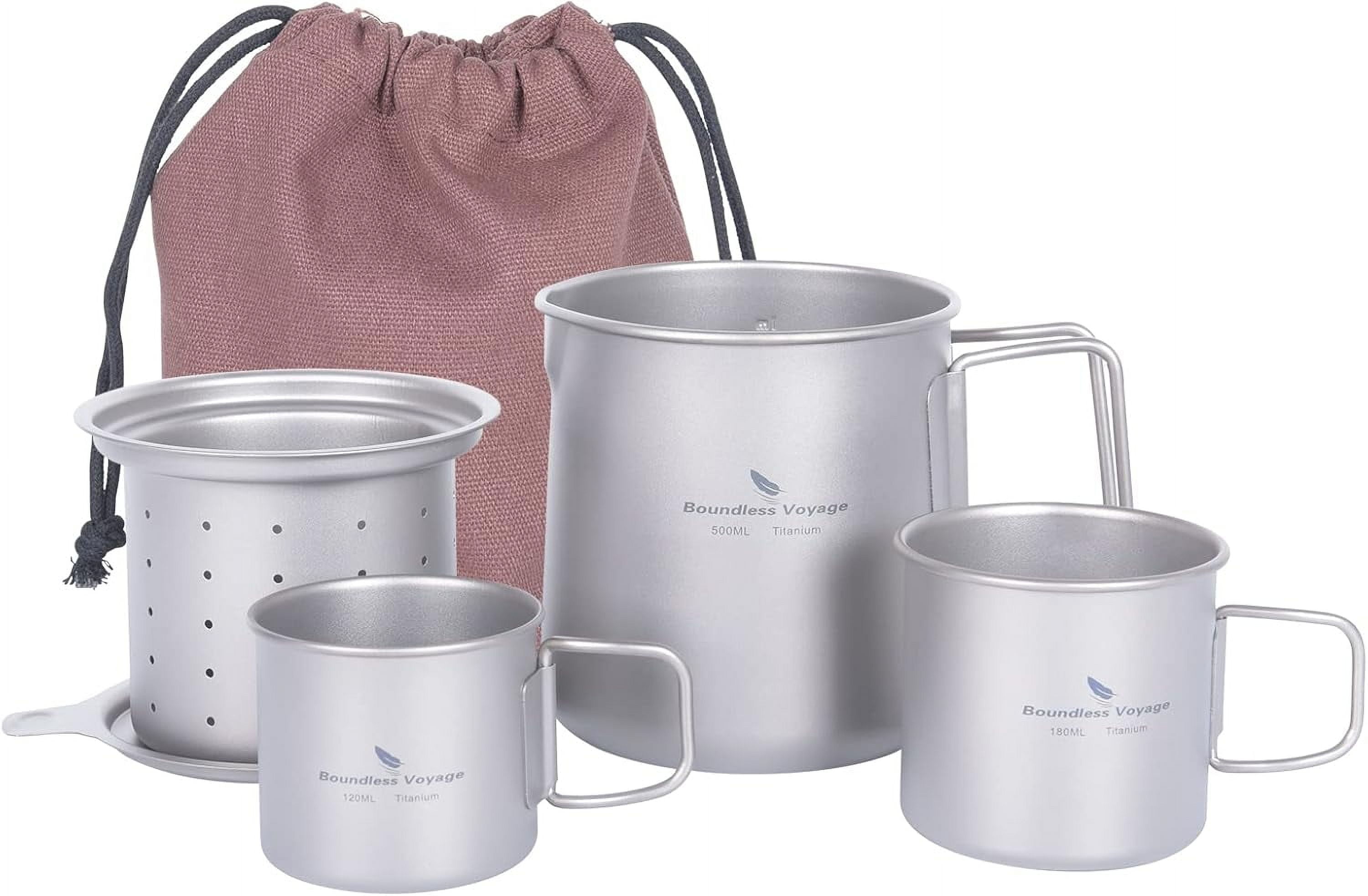 iBasingo 500ml+180ml+120ml Titanium Cup Set with Foldable Handle ...