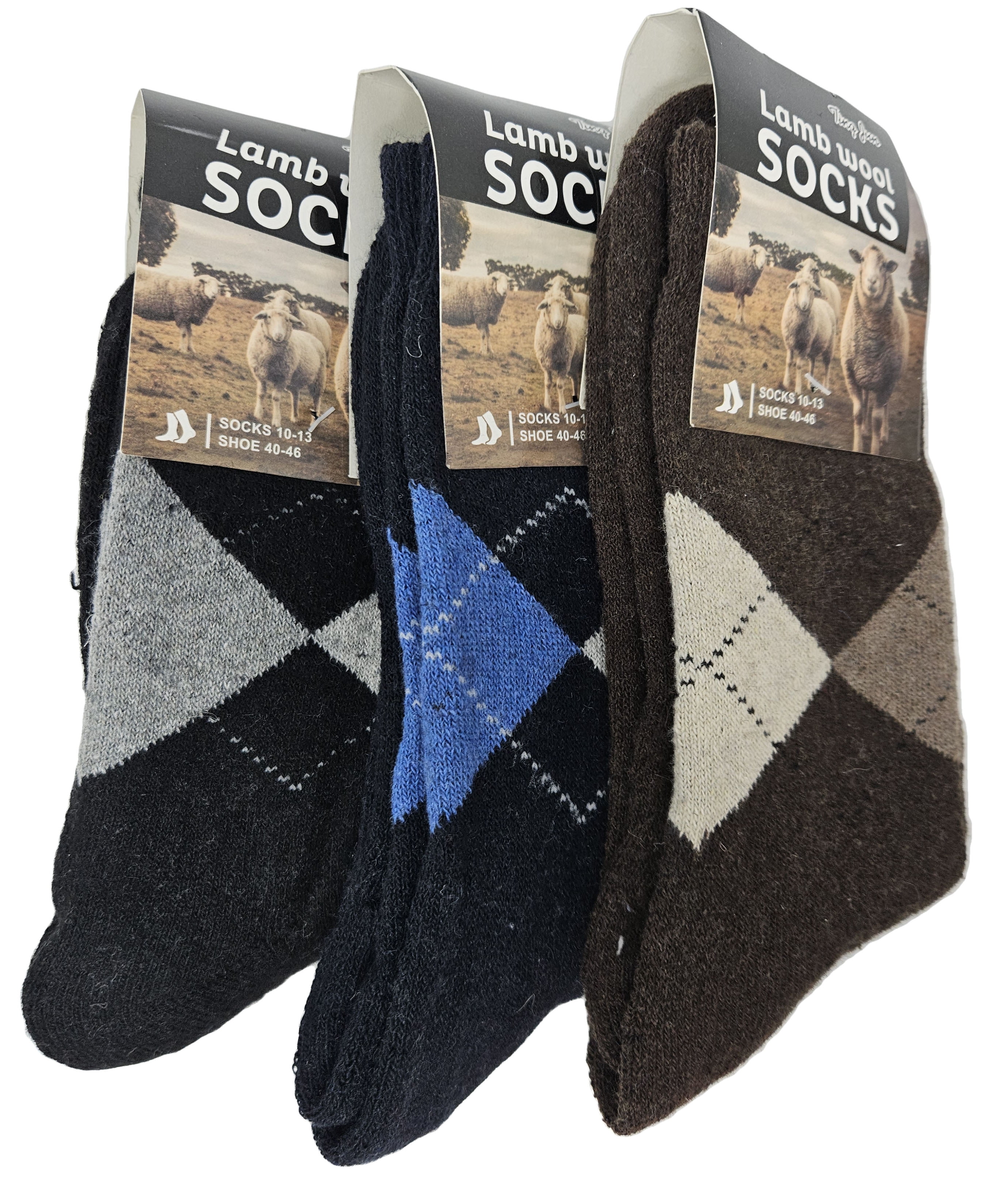 iBerryNY Men Lamb Wool Socks, Warm Winter Thermal Hiking Crew Socks, 3 ...