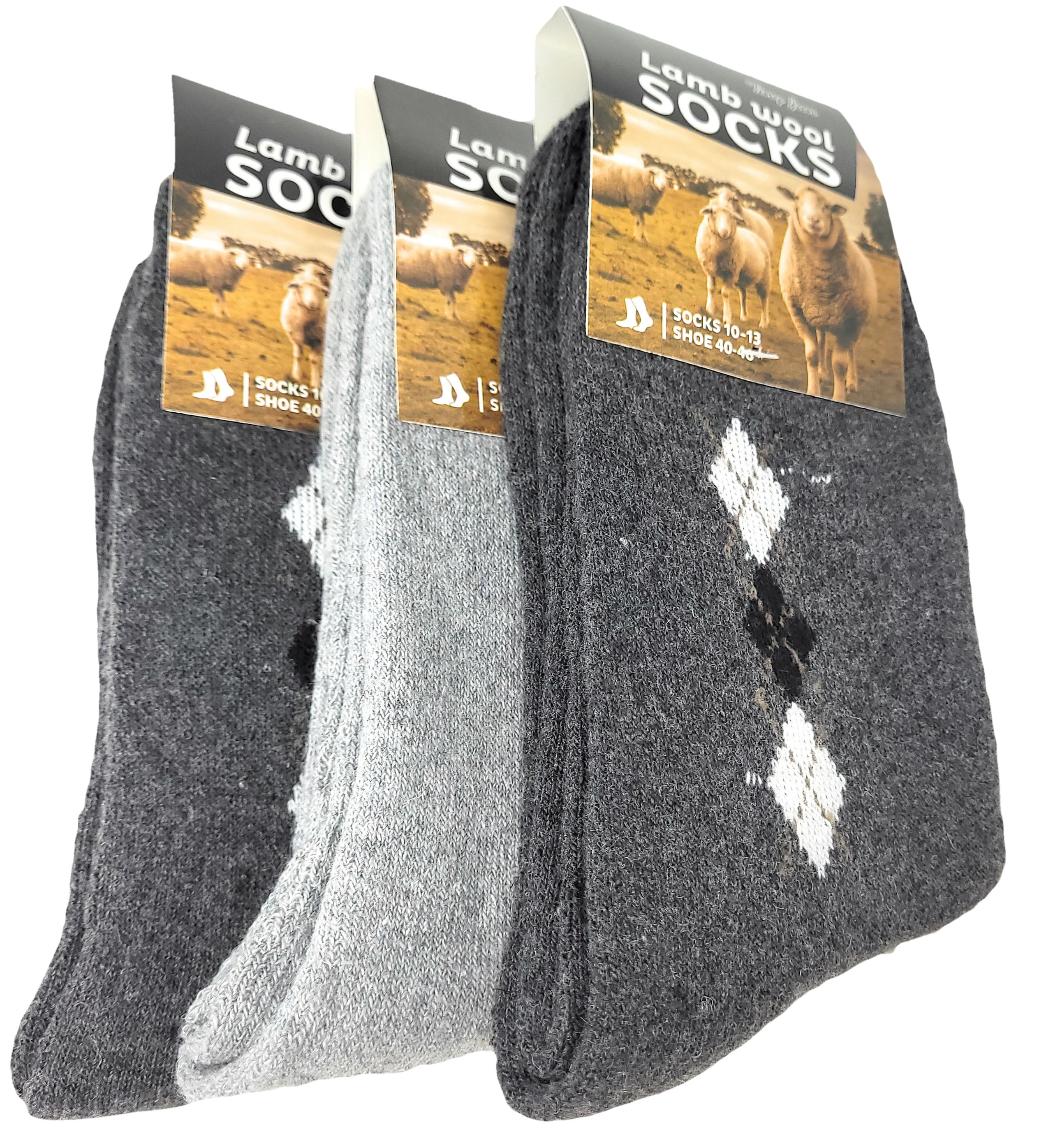 iBerryNY Men Lamb Wool Socks, Warm Winter Thermal Hiking Crew Socks, 3 ...