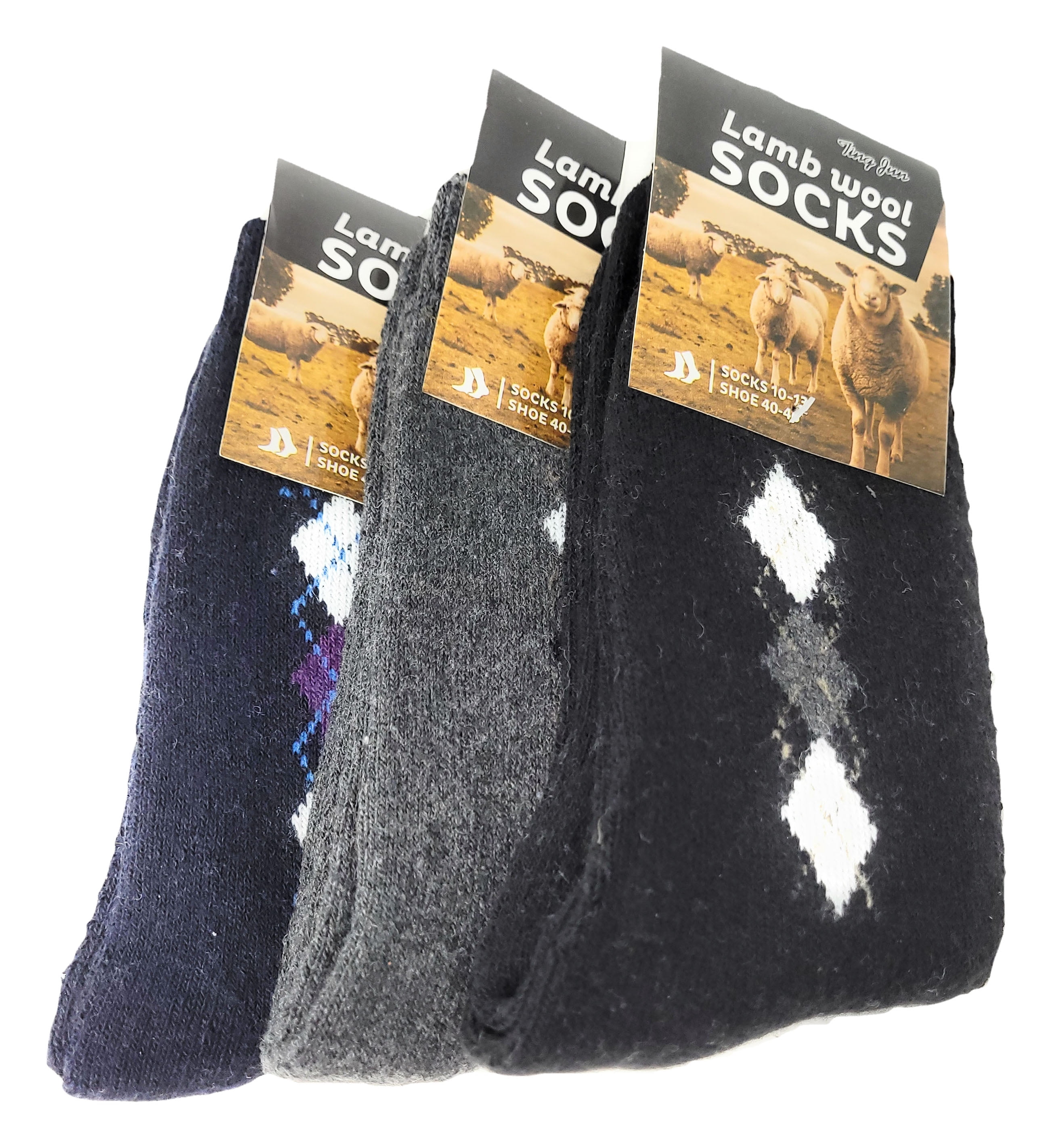 iBerryNY Men Lamb Wool Socks, Warm Winter Thermal Hiking Crew Socks, 3 ...