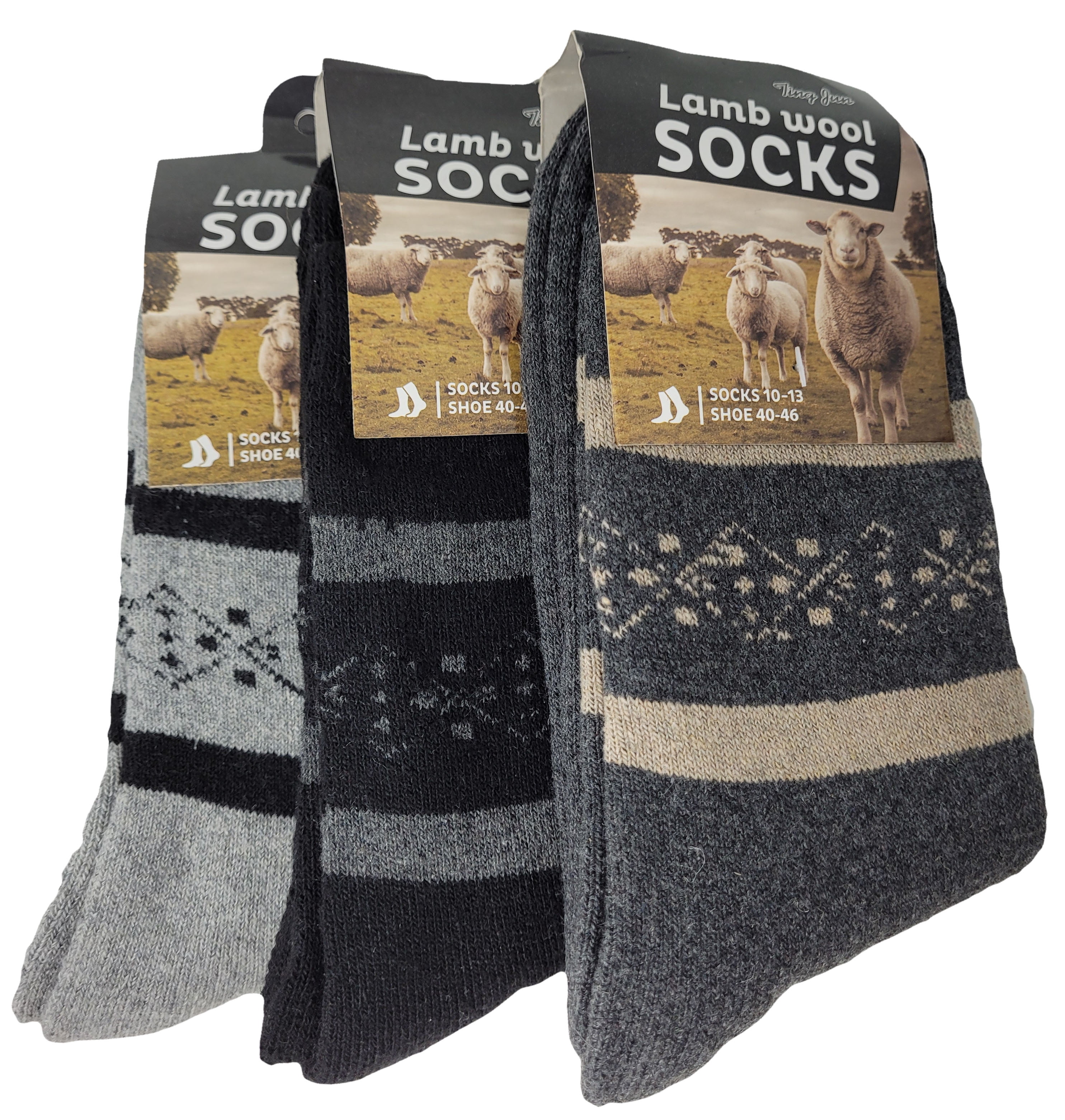 iBerryNY Men Lamb Wool Socks, Warm Winter Thermal Hiking Crew Socks, 3 ...
