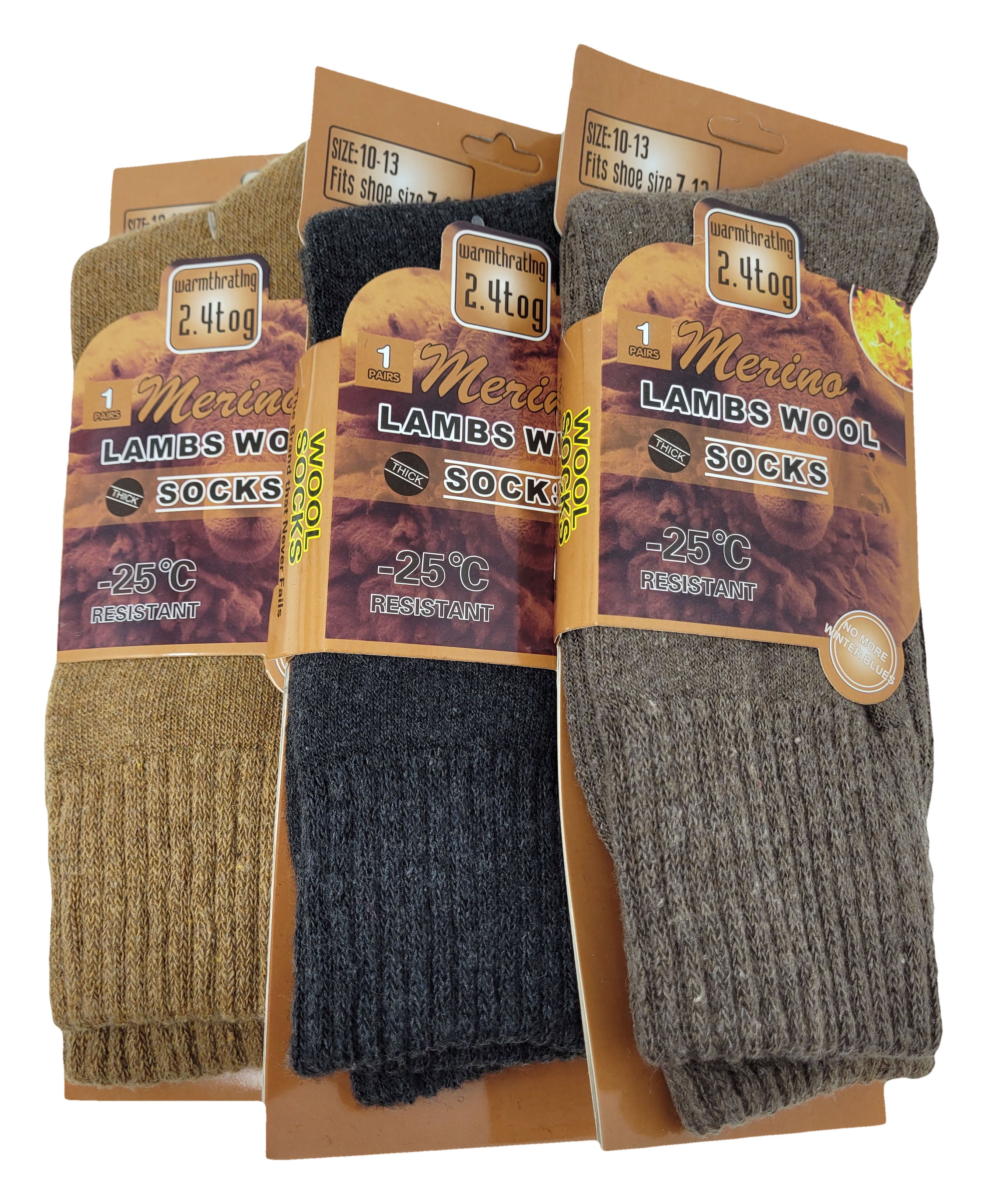iBerryNY Men Merino Lamb Wool Socks Thermal Winter Warm Boot Crew, 3 ...