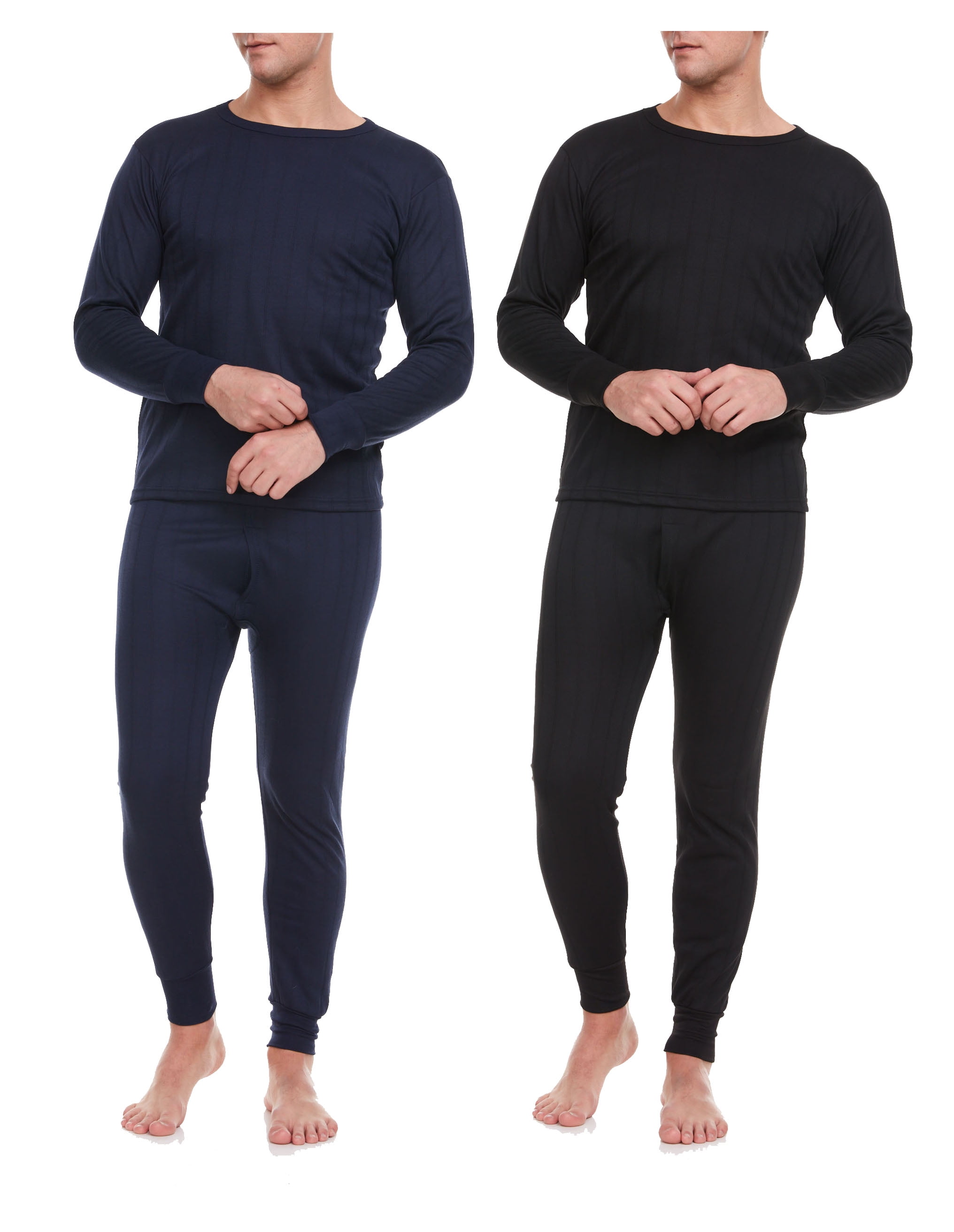 iBerryNY Men Thermal Winter Underwear Set, 100% Cotton Fleece, Black ...