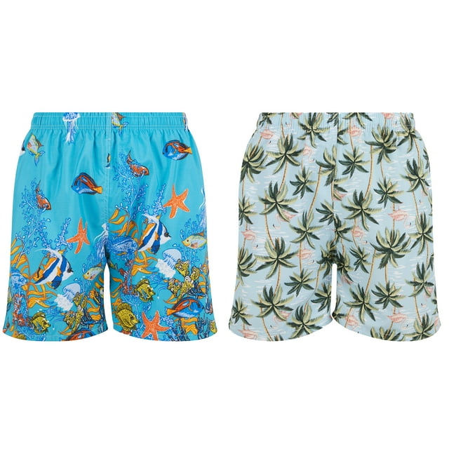 iBerryNY Mens Swimming Trunks Beach Shorts, Mesh Lining, 2 Pairs, Under ...