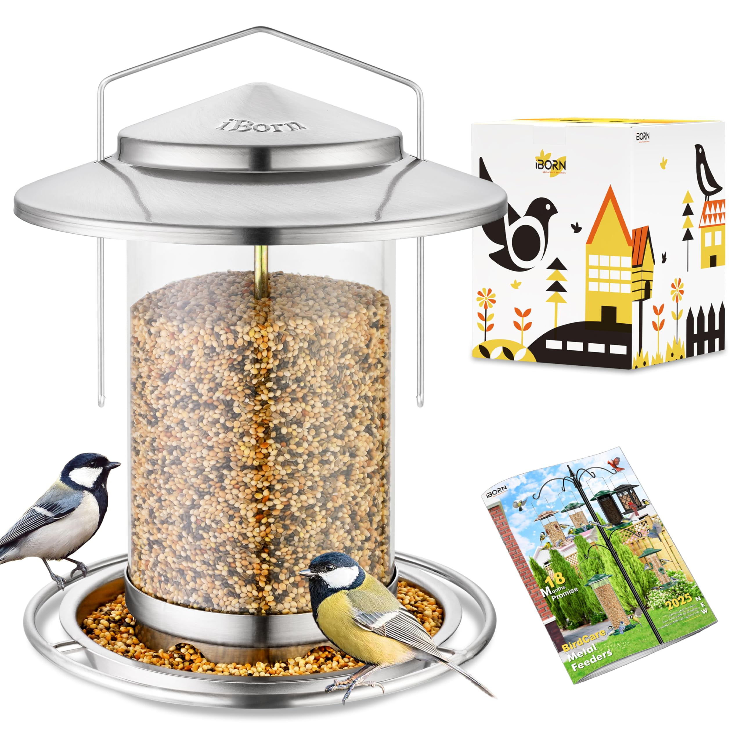 iBorn Metal Bird Feeders for Outdoors,Easy MVR1 Clean Bird Seed Feeder ...