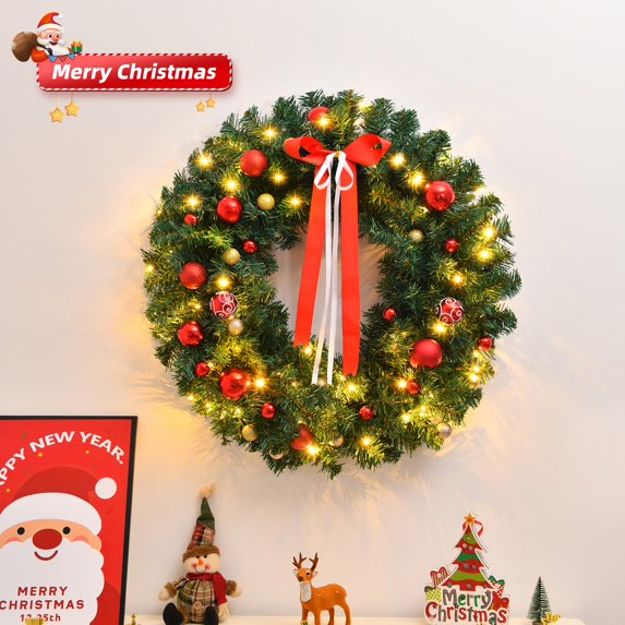 iCapeson 36in Battery Operated Christmas Wreath with 80 Warm LED Lights ...
