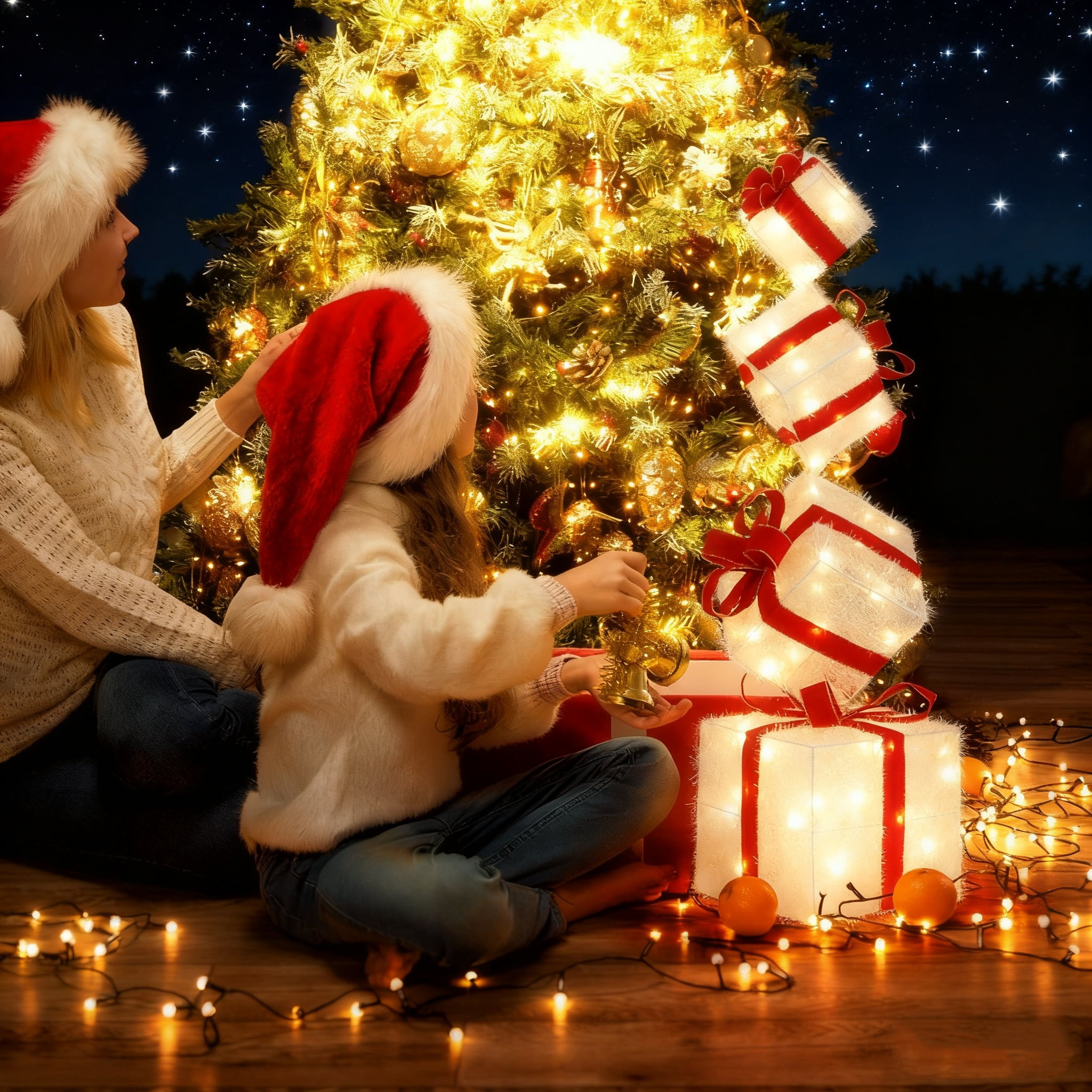iCapeson 3FT Lighted Gift Box Tower, Pre-lit Stacked Present Boxes with ...