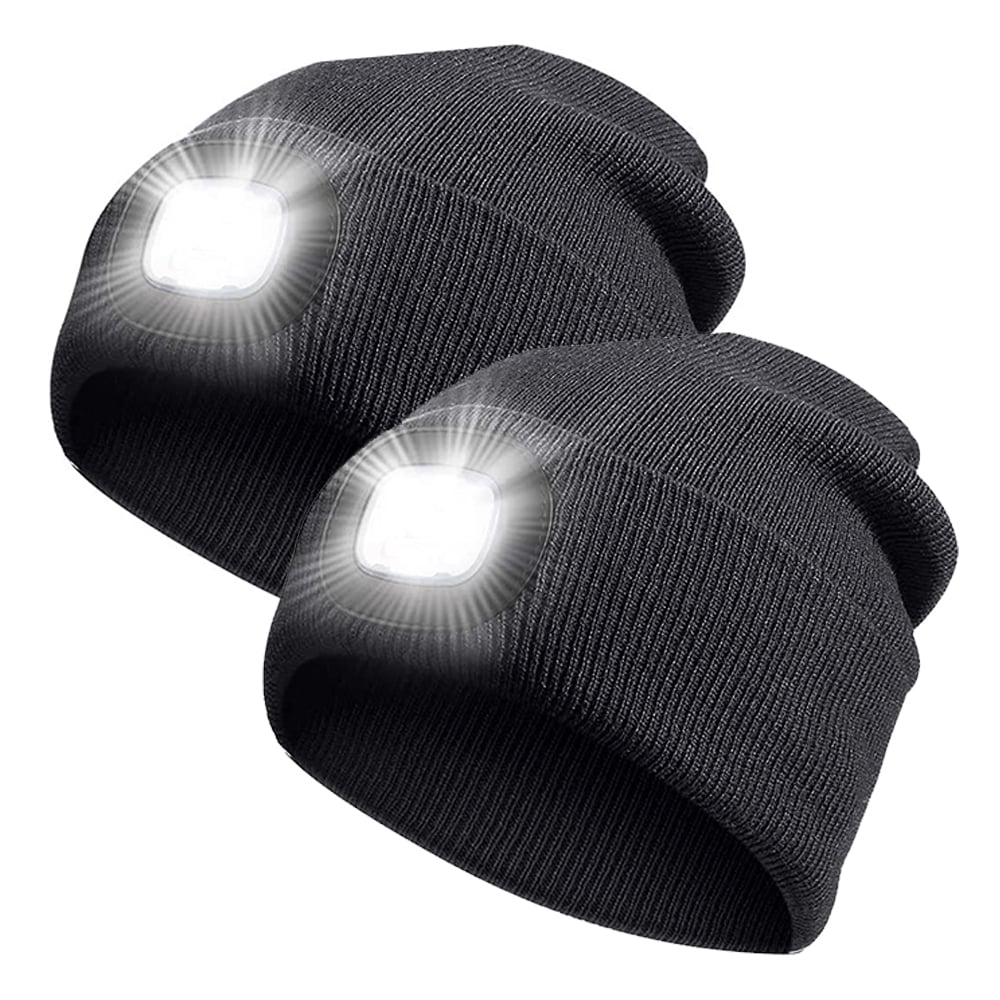 iClover 2-Pack LED Beanie Hat with USB Rechargeable Light, Ideal for ...