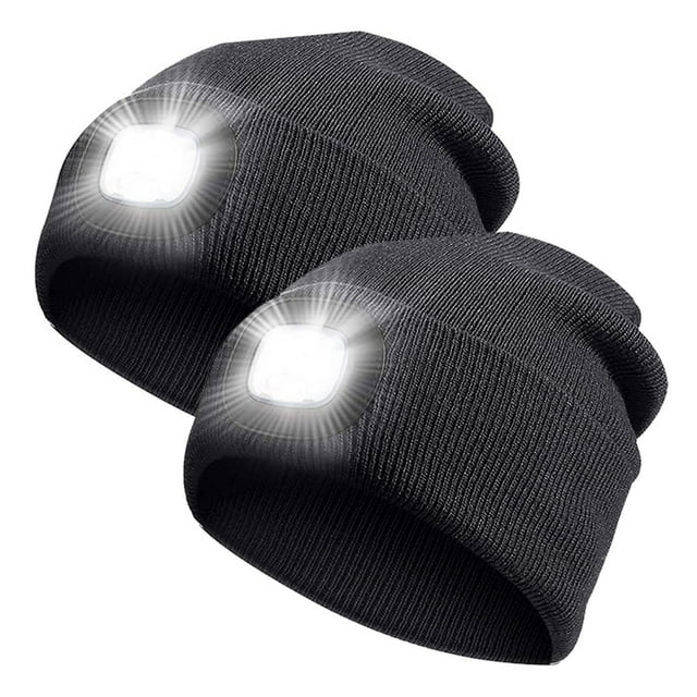 iClover 2-Pack LED Beanie Hat with USB Rechargeable Light, Ideal for ...