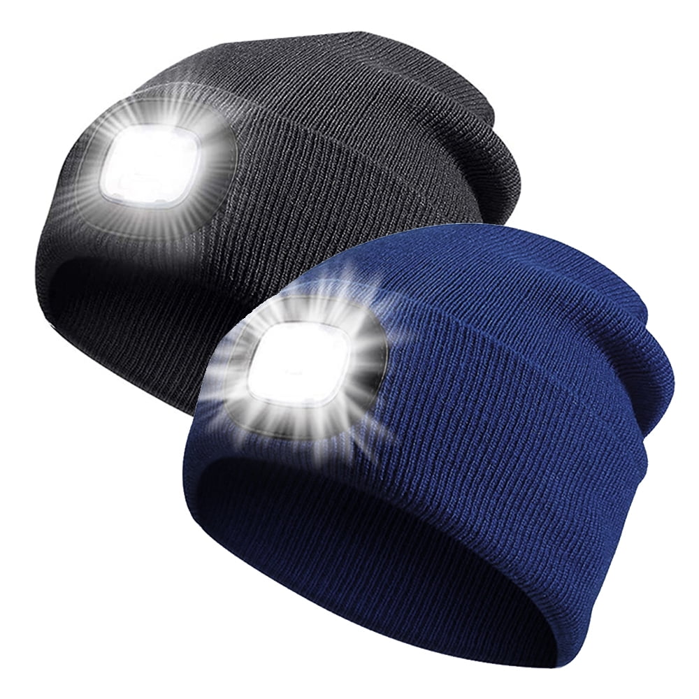 iClover 2-Pack LED Beanie Hat with Built-in Light, USB Rechargeable ...