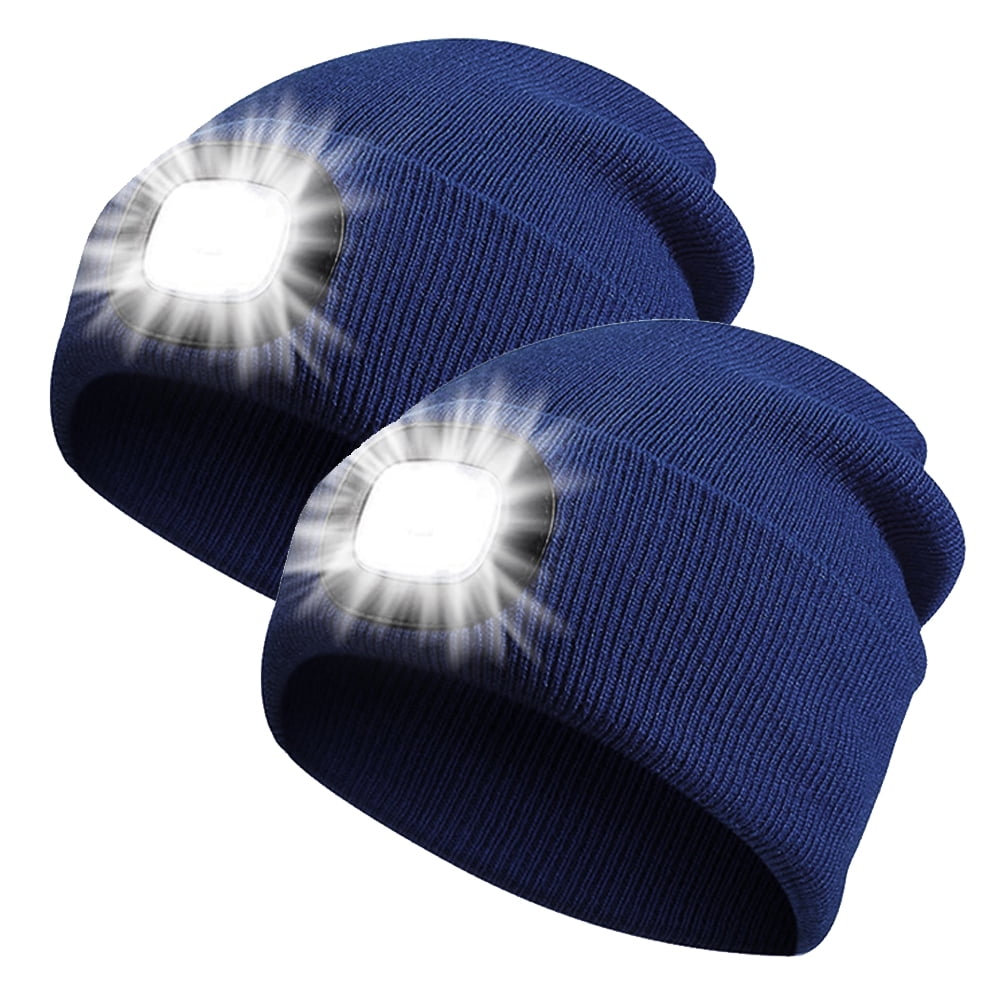 iClover 2 Pack LED Beanie Hat with Light, USB Rechargeable Winter ...