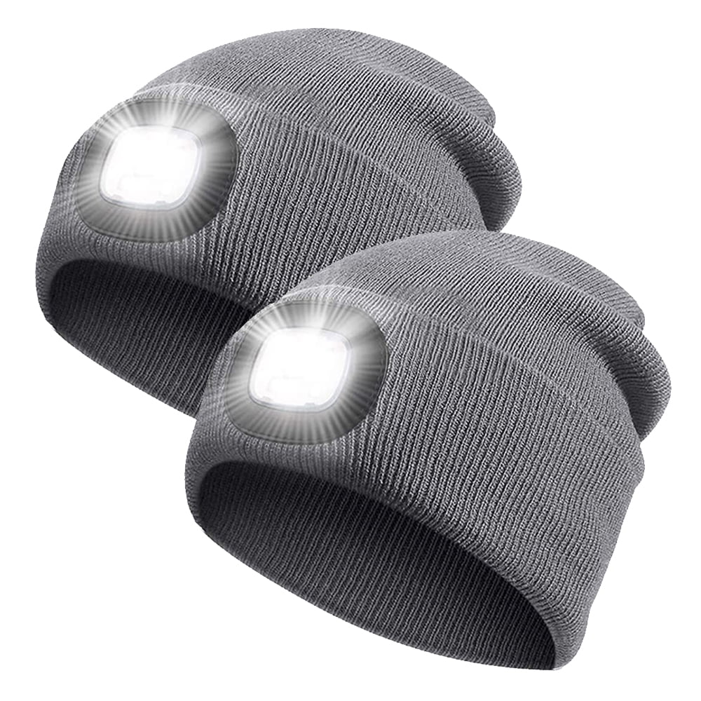 iClover 2 Pack LED Beanie Hat with Light, USB Rechargeable Winter ...