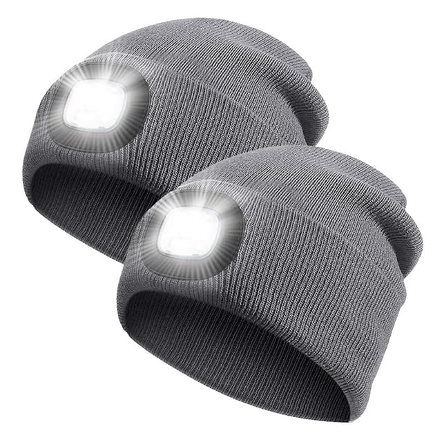 iClover 2 Pack LED Beanie Hat with Light, USB Rechargeable Winter ...